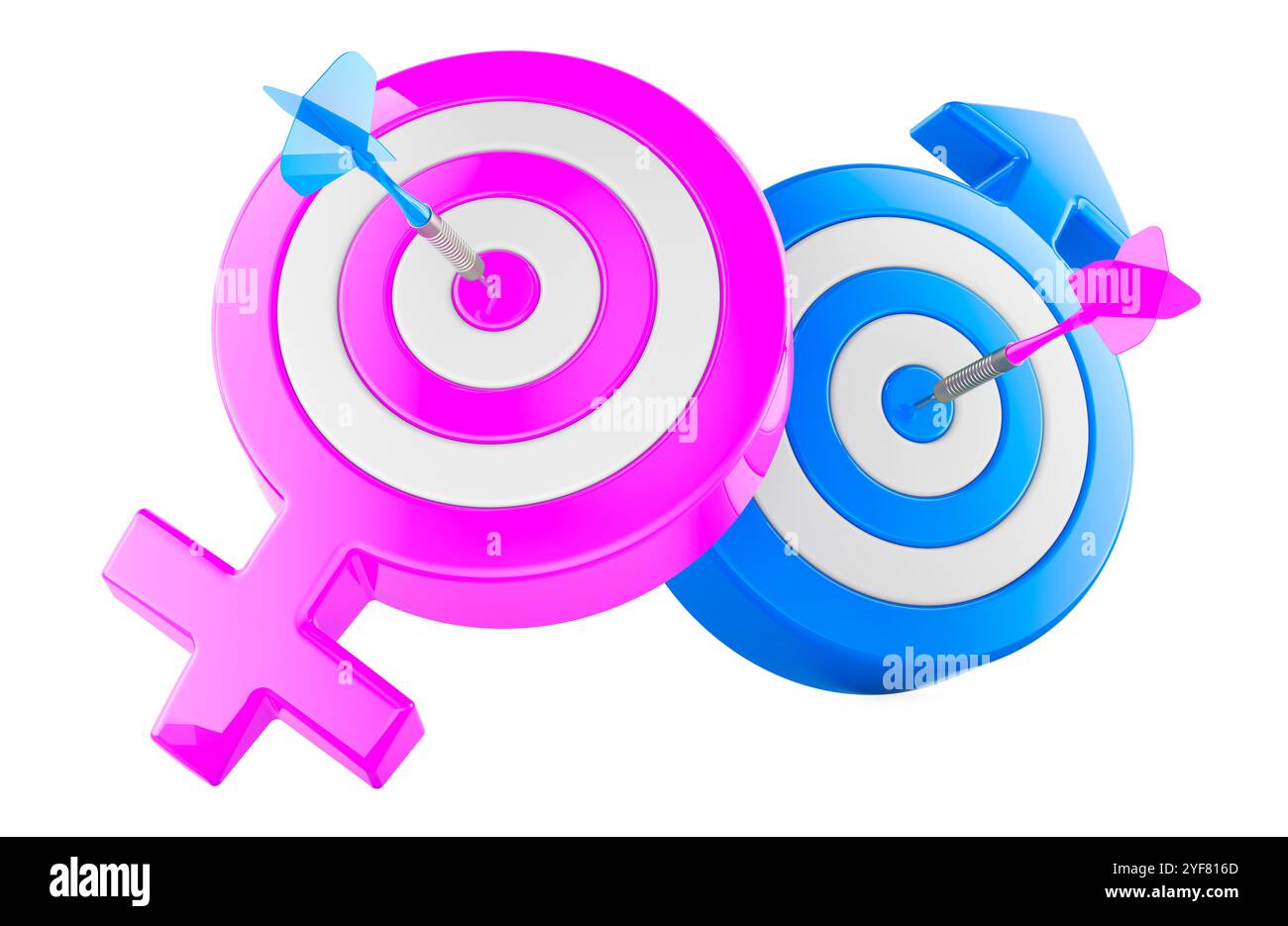 Female Target and Male Target with arrows in bullseyes, 3D rendering ...
