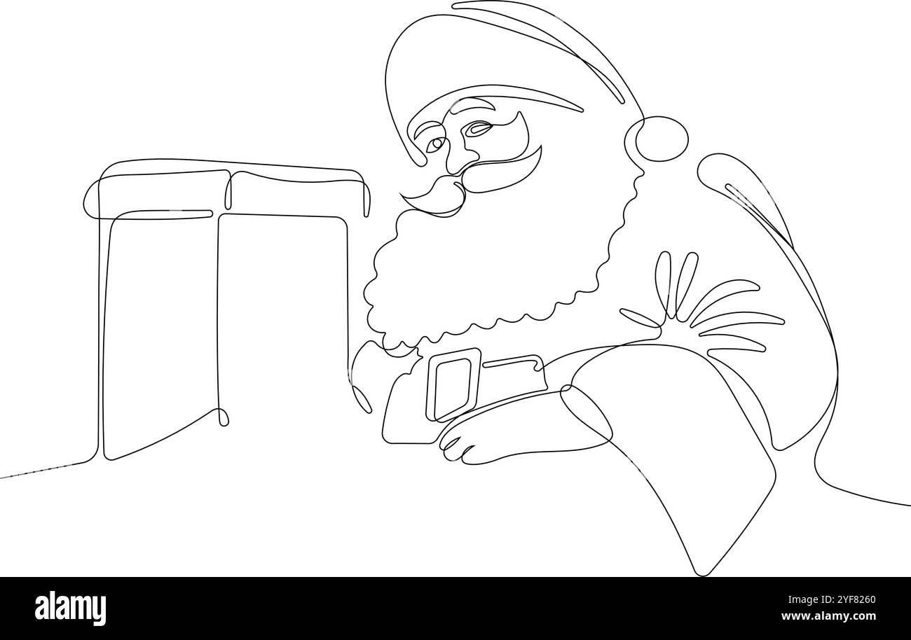 Outlined Cute Santa Claus Cartoon Character With A Sack Full Of Gifts ...