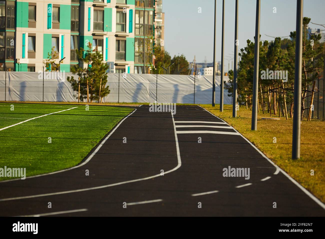 Football field and running track. sport yard. artificial small football ...