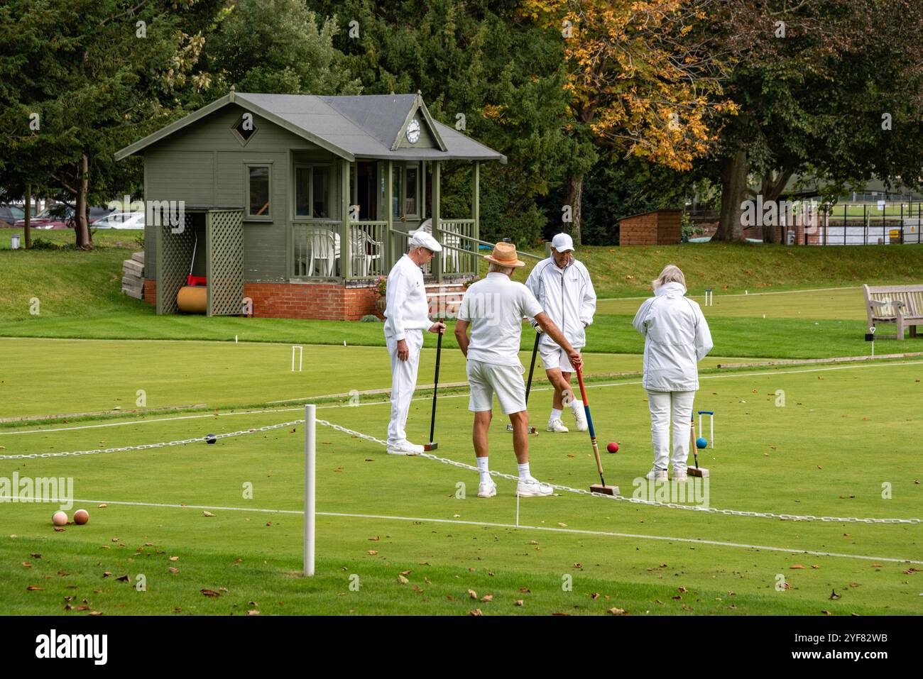 Playing croquet at Phyllis Court Club, Henley on Thames, UK Stock Photo ...