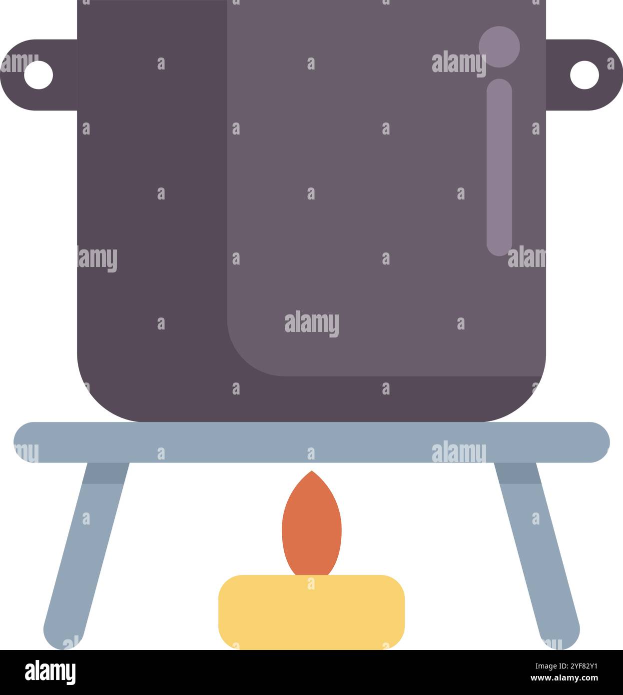 Minimalist vector illustration of a cooking pot standing on a lit ...