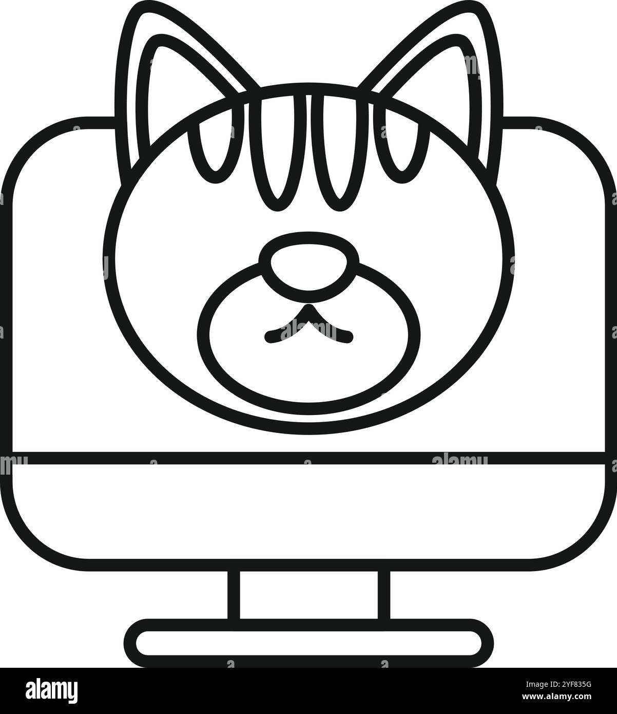 Line drawing of a cat face appearing on a computer monitor screen ...