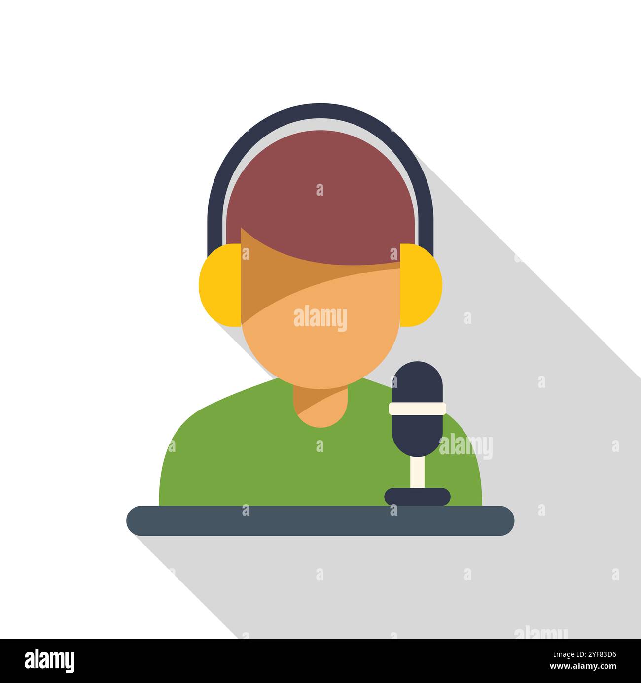 Radio host speaking on microphone and wearing headphones during a live ...