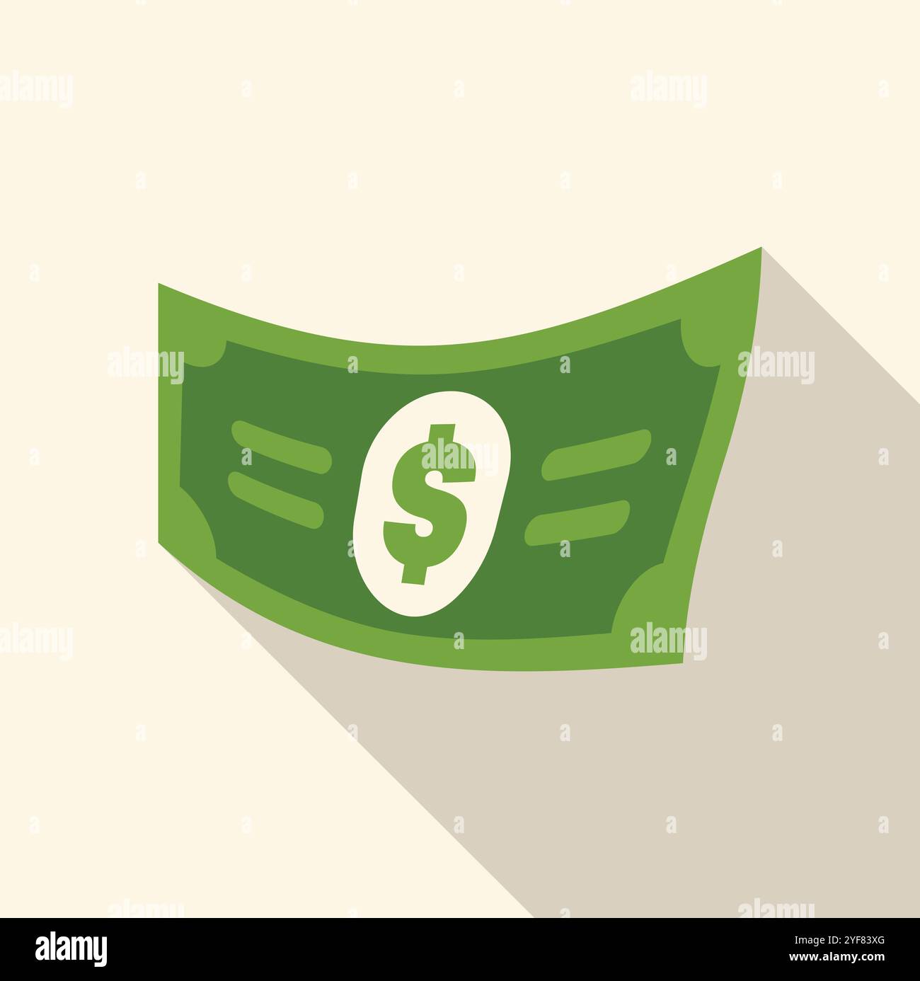 Simple green wavy dollar bill with dollar sign floating on plain white ...