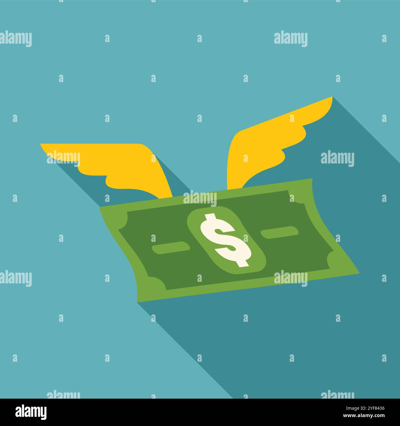 Dollar bill with wings flying away, representing money loss, financial ...