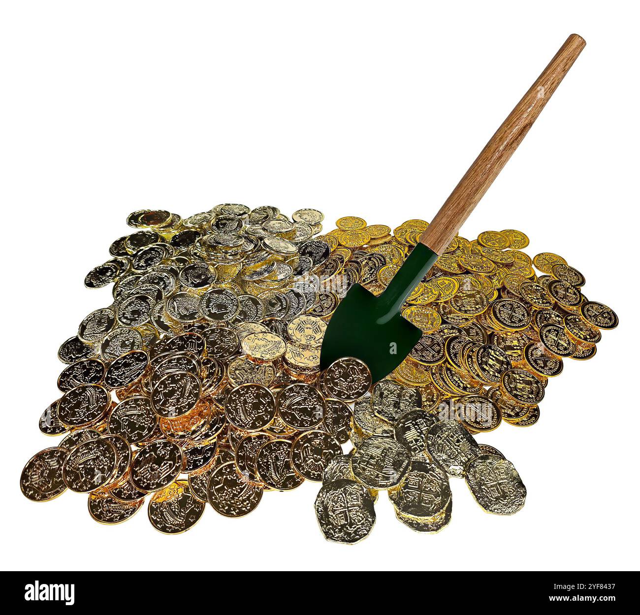 Digging through Gold coins of different values in a pile Stock Photo ...