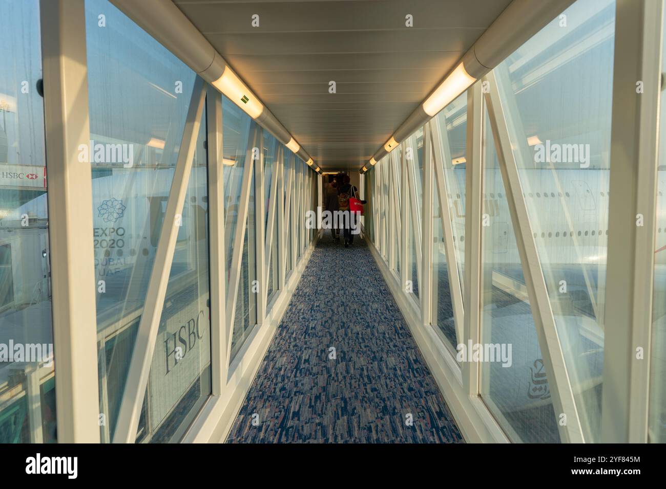 DUBAI, UAE - JANUARY 17, 2017: inside a jet bridge feeding an Emirates ...