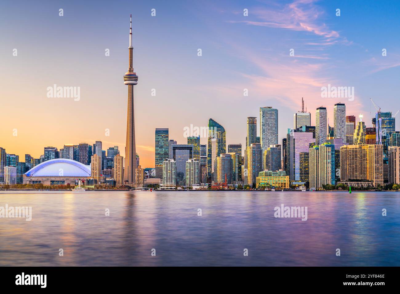 Toronto, Ontario, Canada cityscape on Lake Ontario at dusk Stock Photo ...