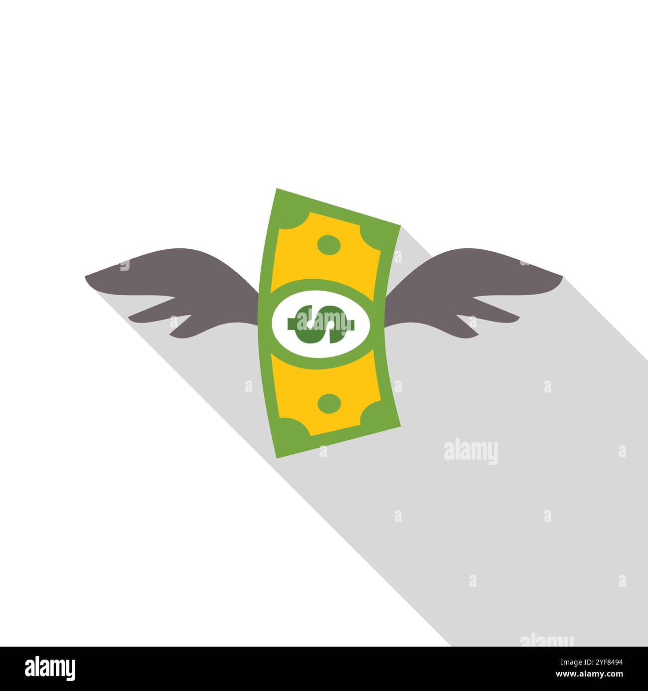 Dollar bill with wings flying away, representing money loss, financial ...