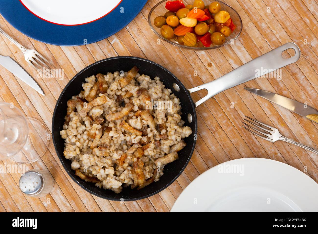 restaurant serves steamed pearl barley porridge with pork fried bacon ...