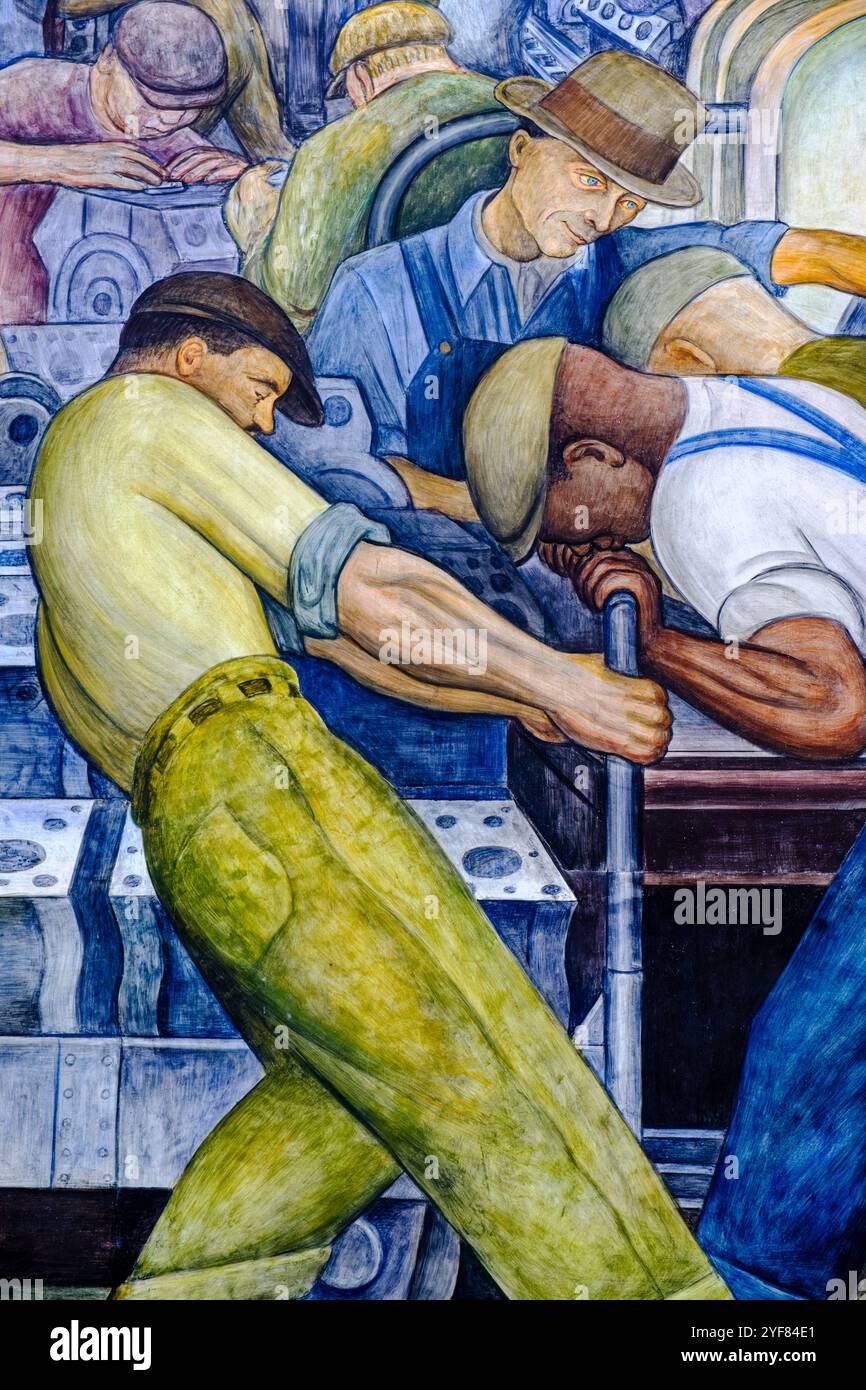Detroit Industry Murals, frescoes by Mexican fresco painter artist Diego Rivera laborers working ...