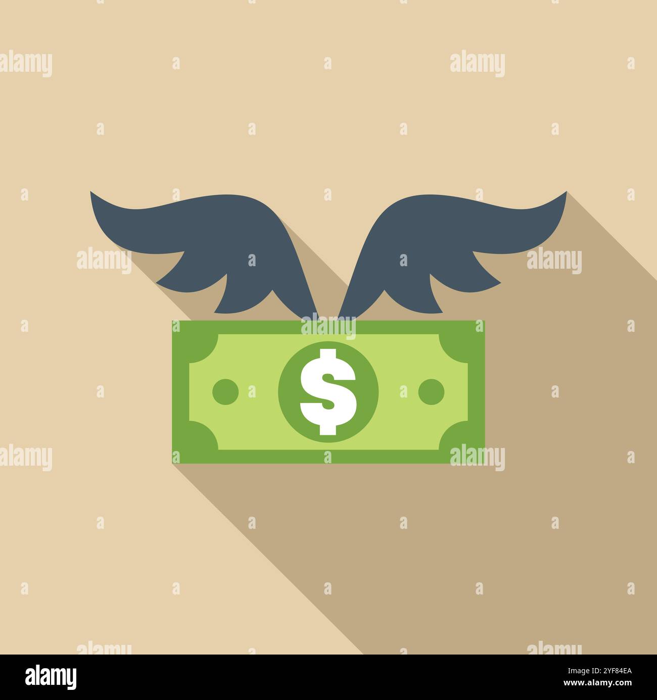 Dollar bill with wings flying away, representing money loss, financial ...