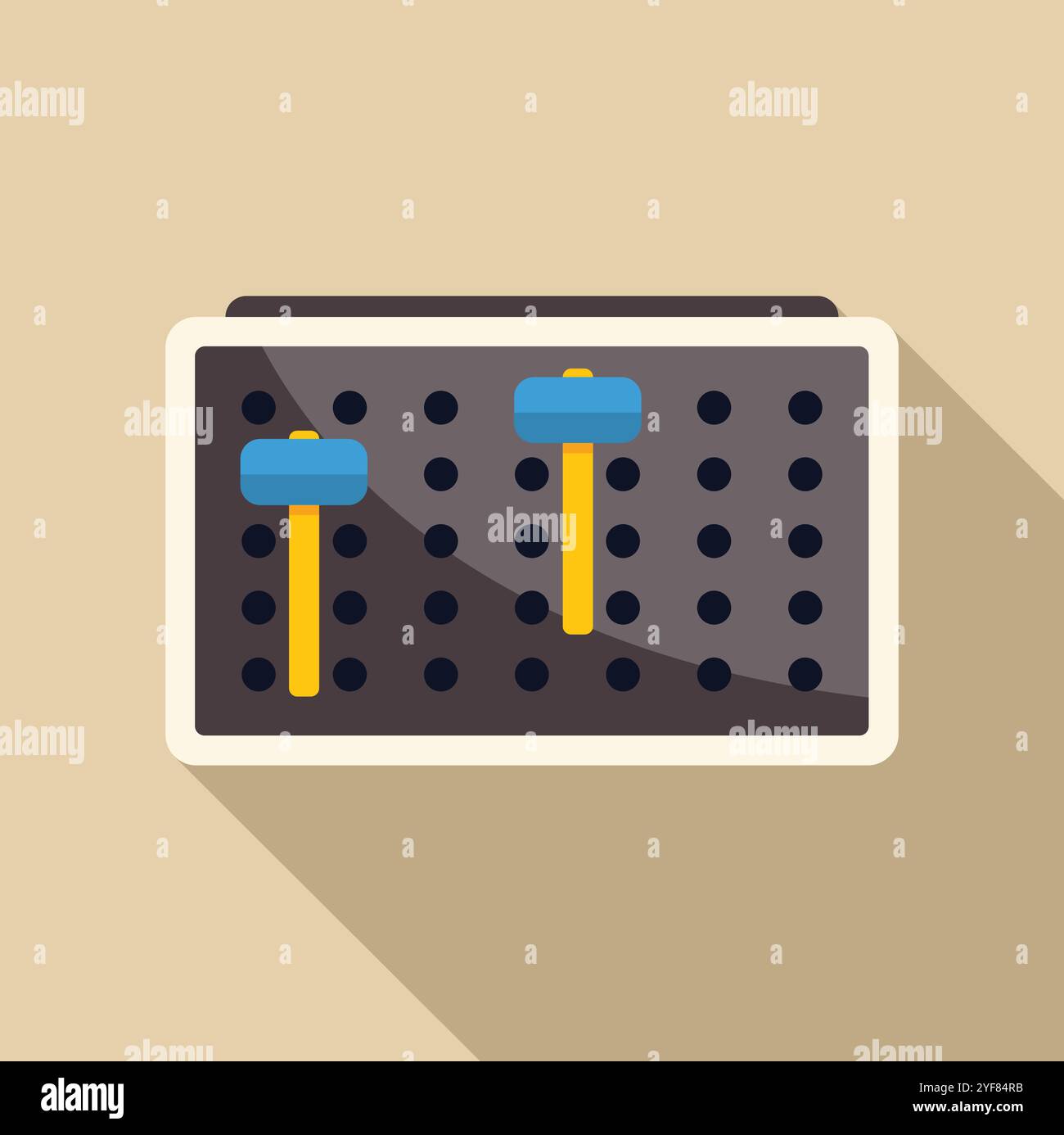 Studio mixing board displaying audio levels with faders, representing ...