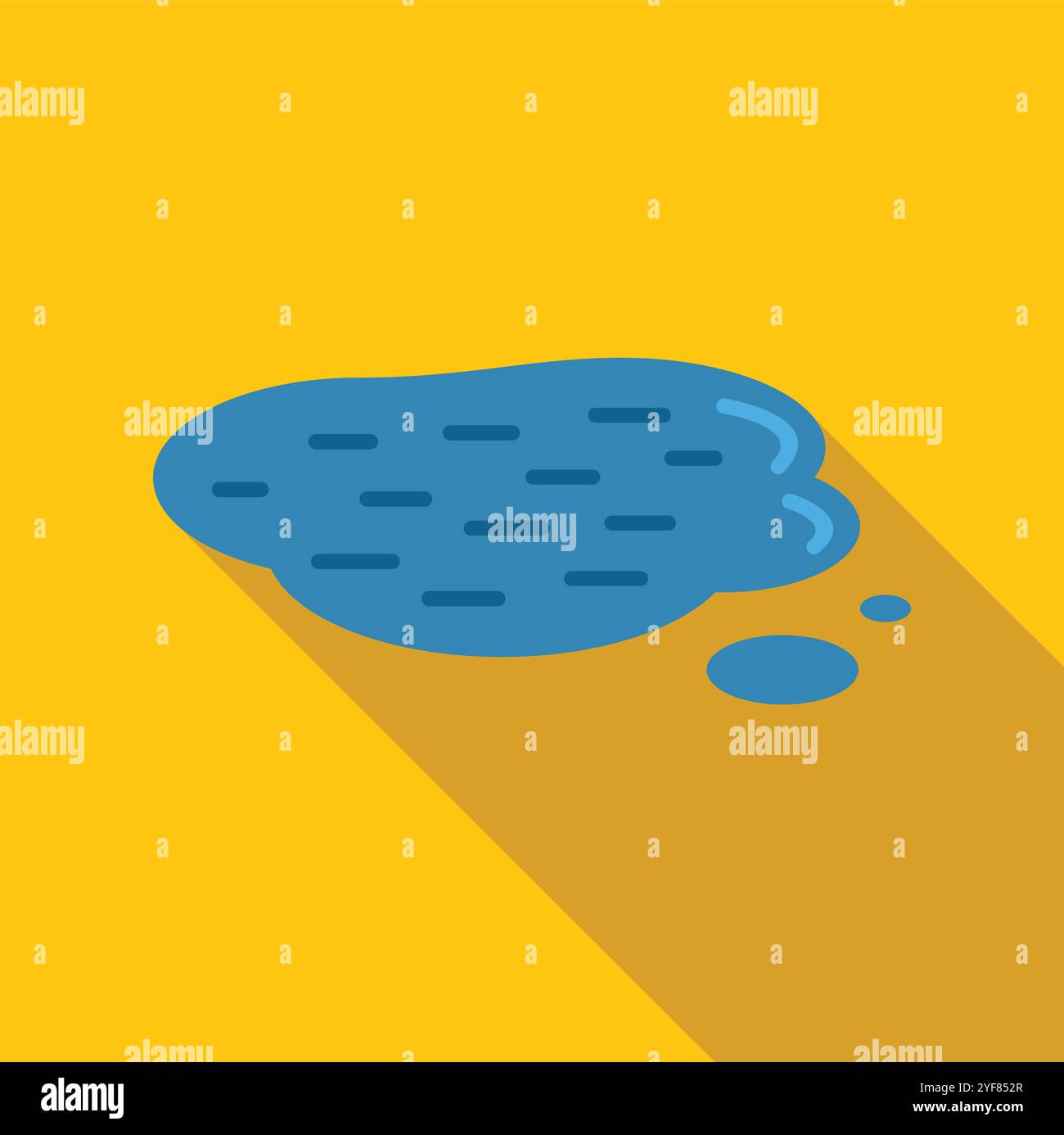 Cartoon puddle of water with small spill on a yellow background ...