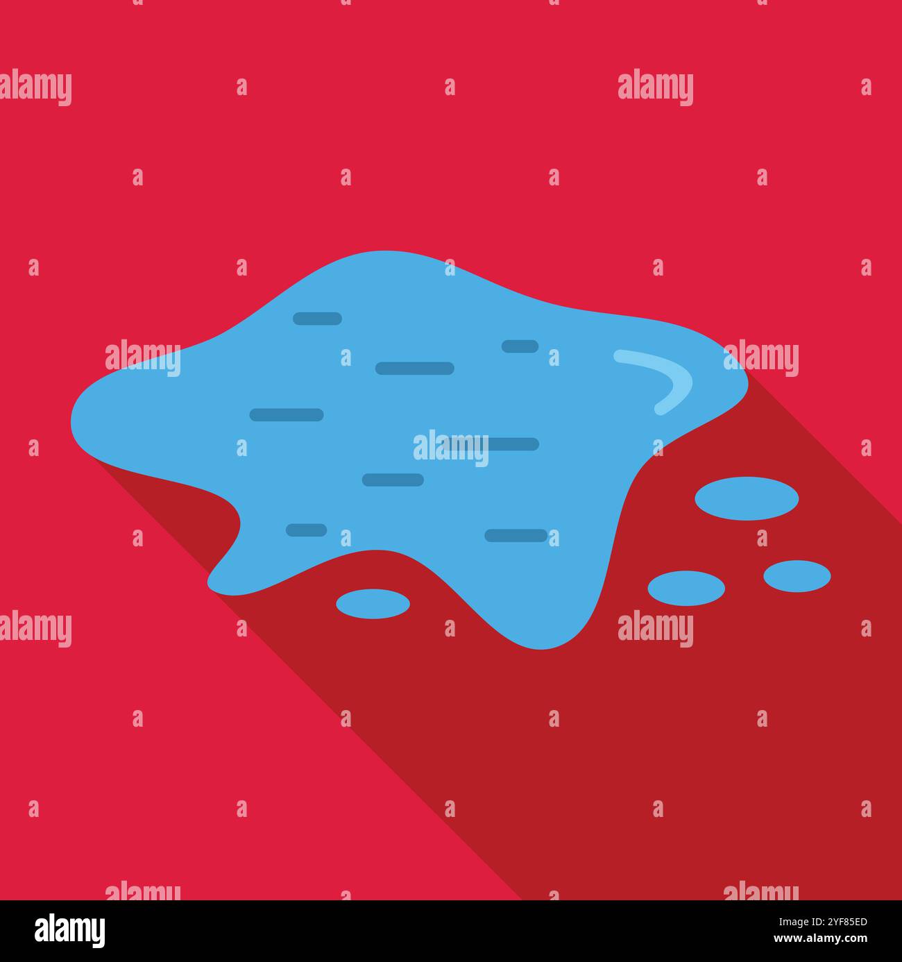 Cartoon puddle of water spilling on a red surface, creating small ...