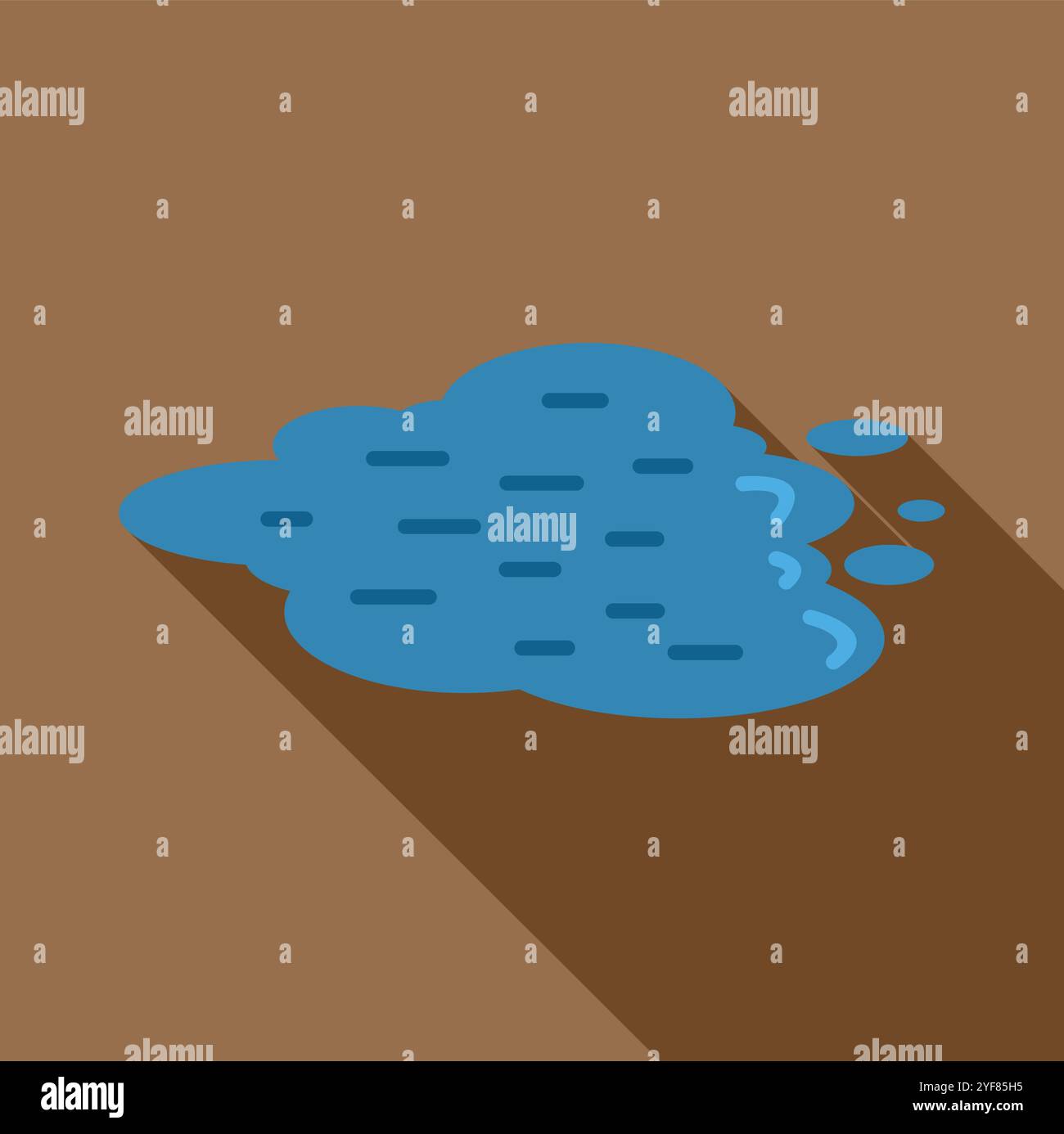 Cartoon puddle of water with small drops forming a spill on a brown ...