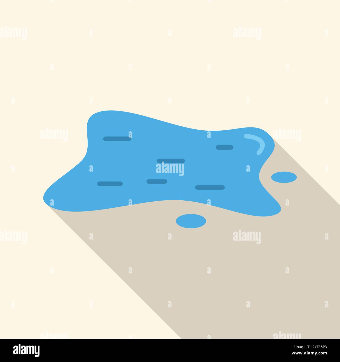 Cartoon puddle of water with long shadow creating a spill on the ground ...