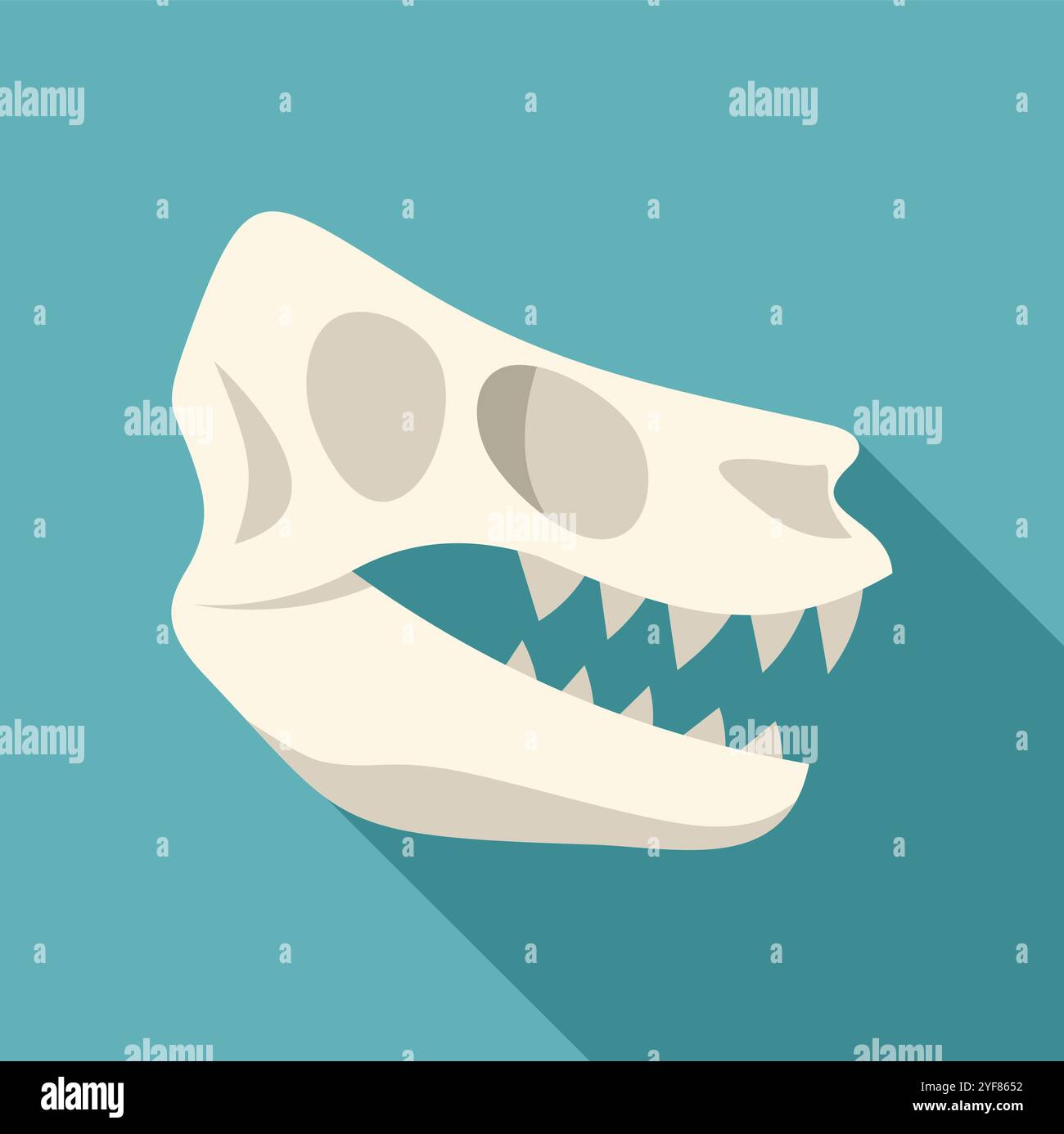 Flat design vector illustration of a dinosaur skull fossil showing ...