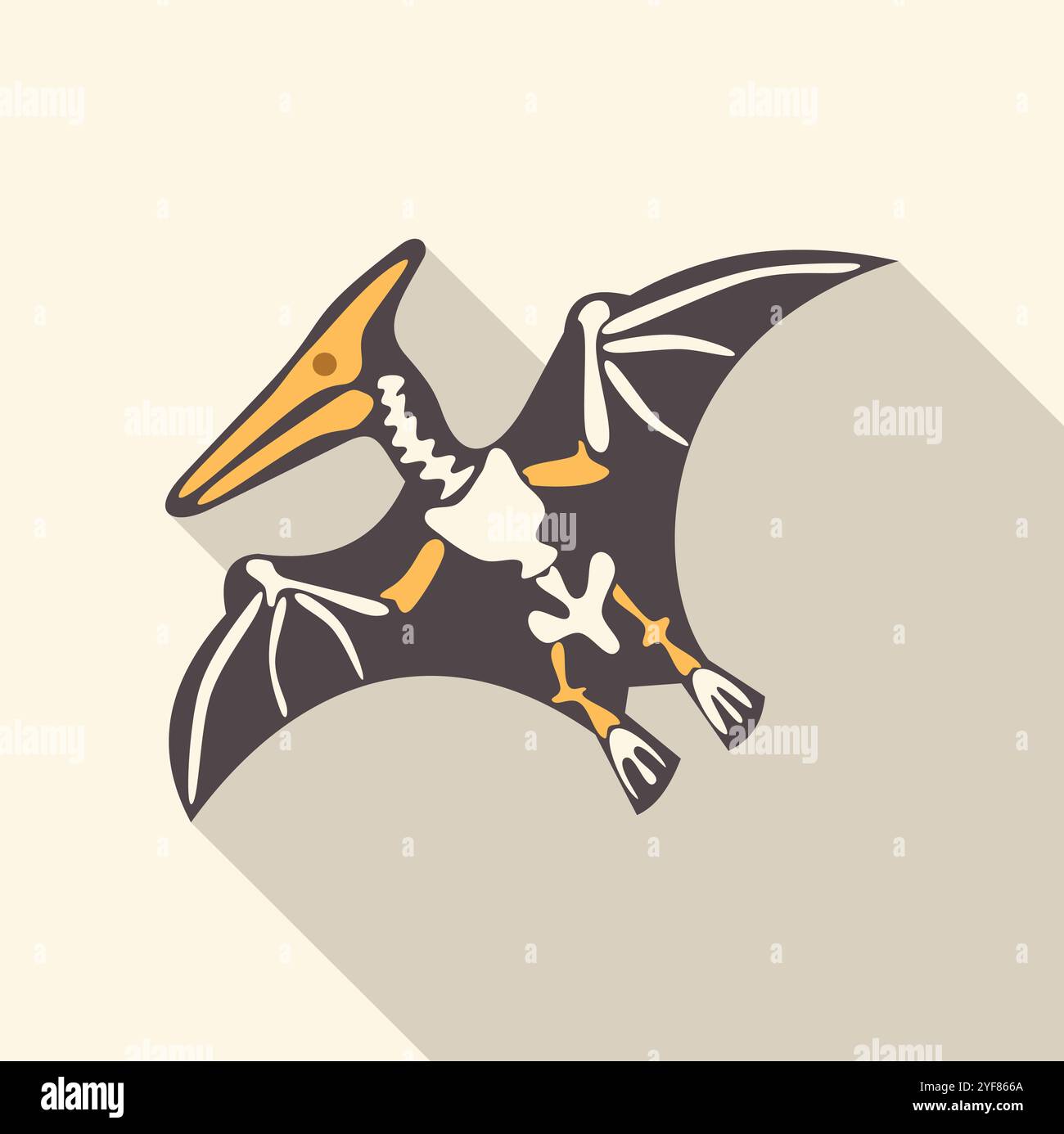 Cartoon illustration of a pterodactyl skeleton flying, featuring its ...
