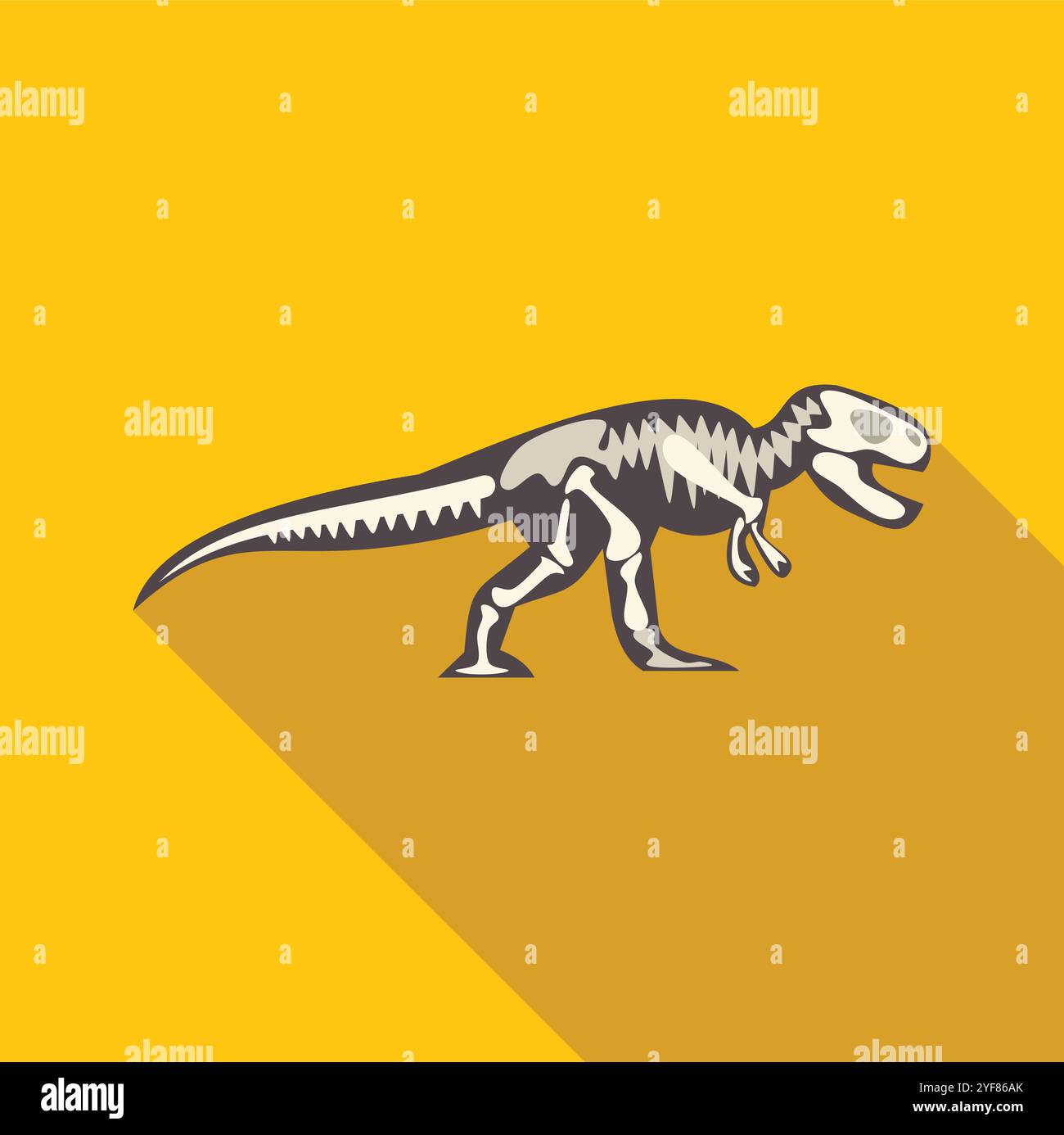 Side view of a tyrannosaurus rex skeleton walking, depicted on a ...
