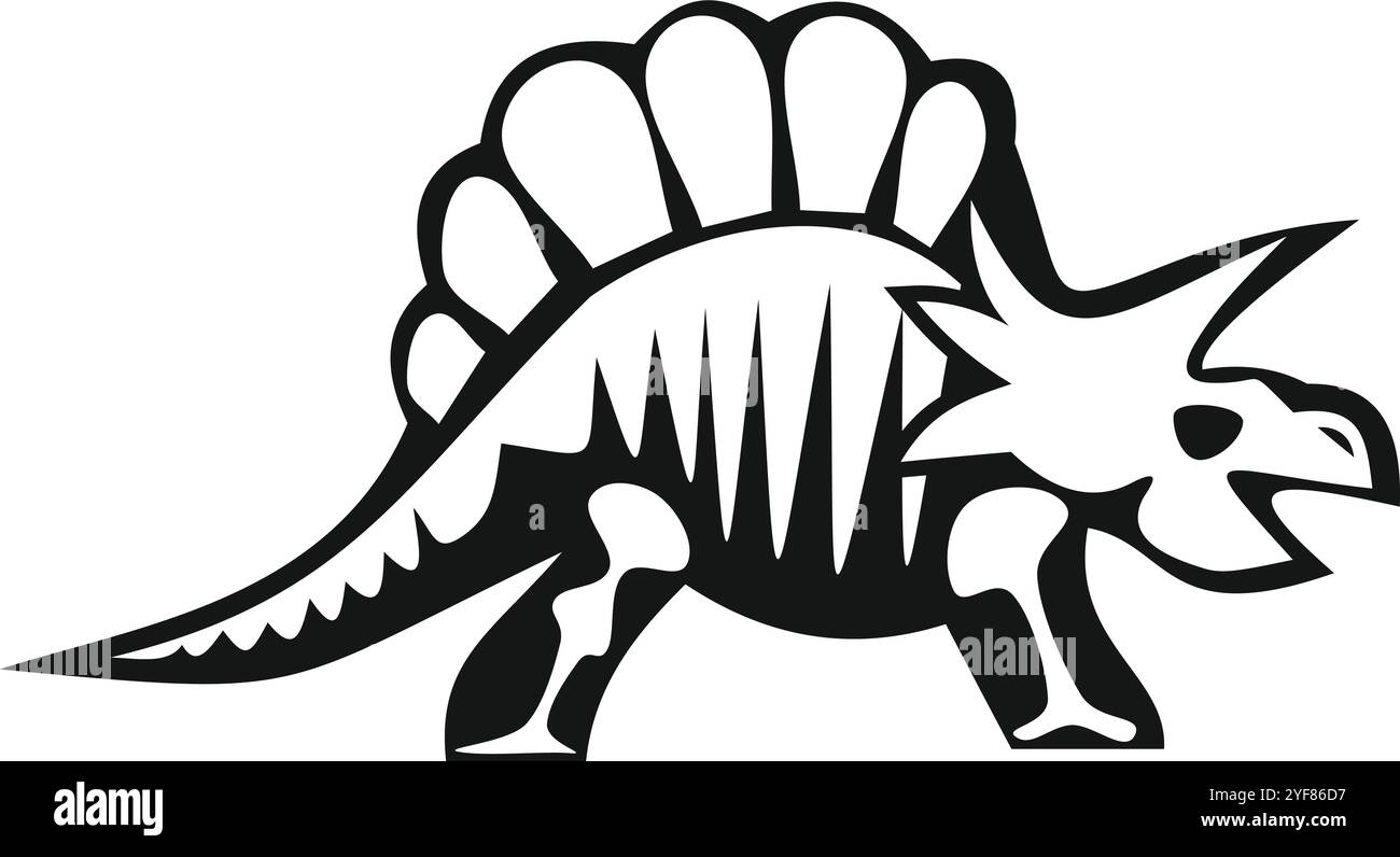 Spinosaurus dinosaur walking side view, monochrome and stylized vector ...