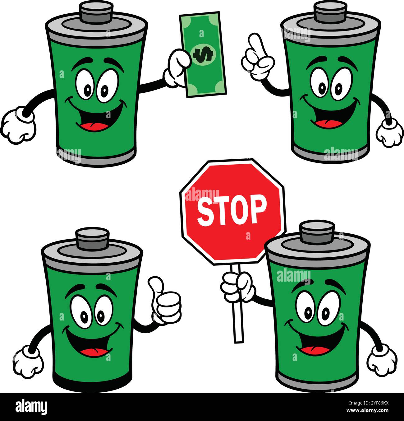 Battery Character Set 01, Hand Drawn Vector illustrations, Isolated On ...