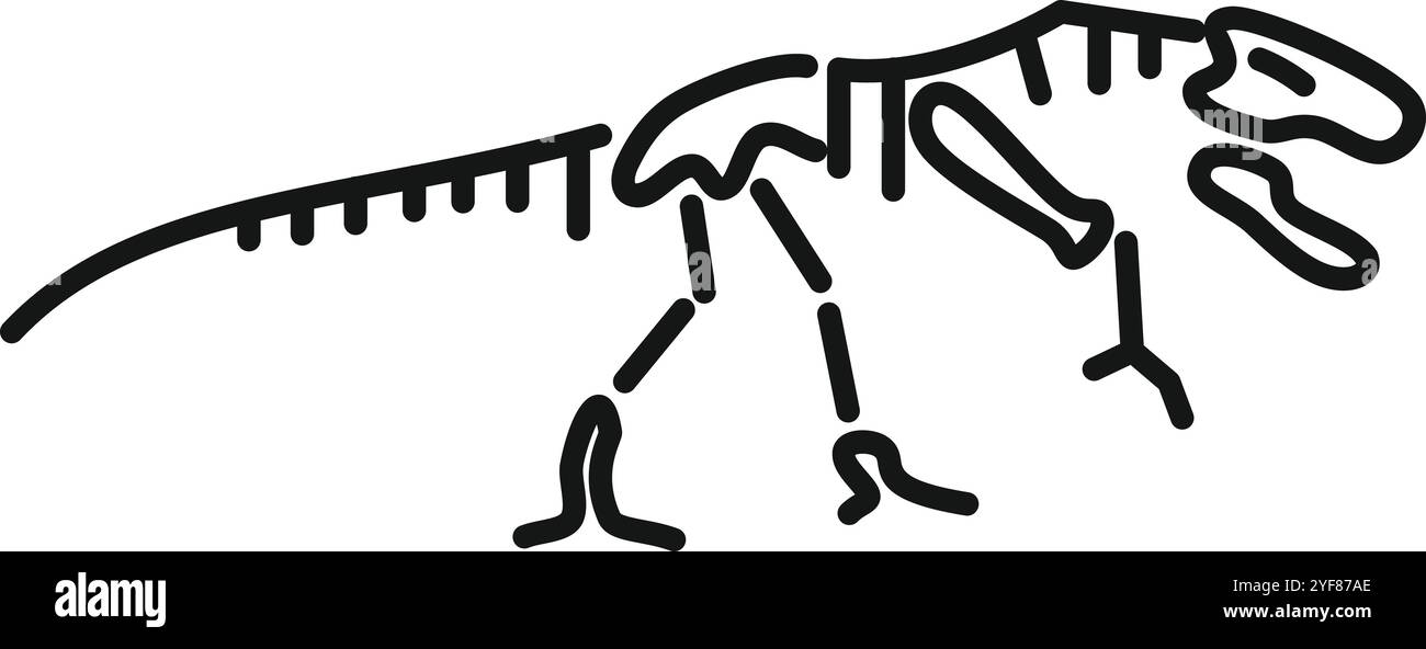 Line drawing of a tyrannosaurus rex skeleton walking, an icon of paleontology and the ...