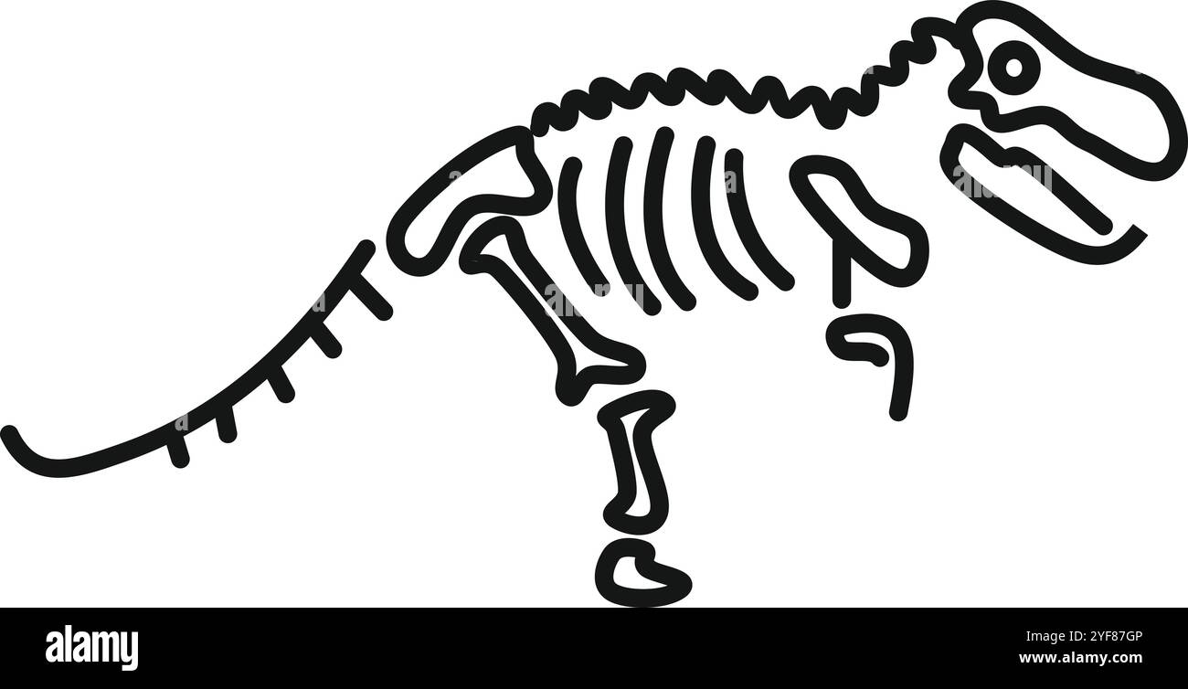 Line art drawing of a tyrannosaurus rex skeleton, evoking paleontology and the ancient world ...