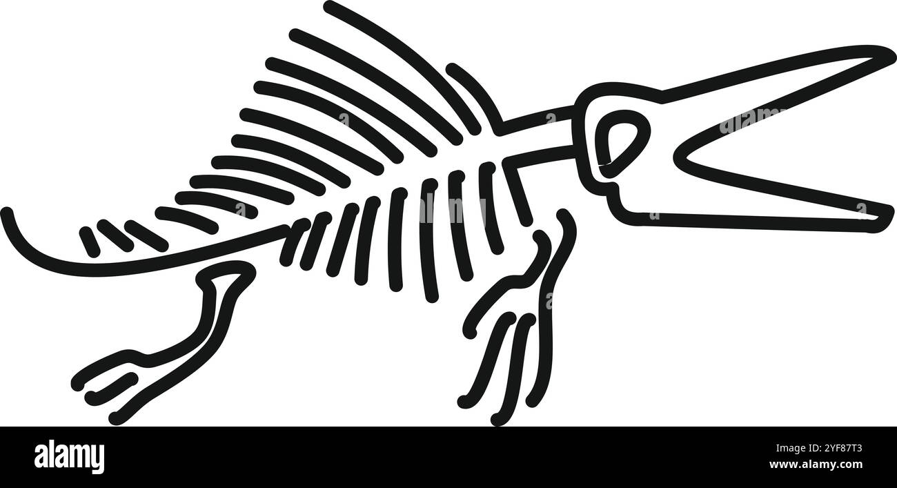 Hand drawn dimetrodon skeleton fossil illustrating paleontology ...