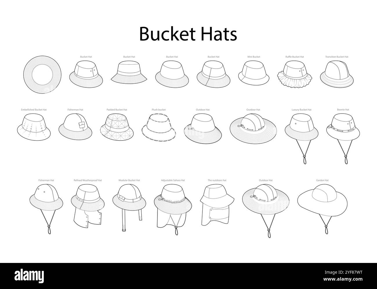 Set of Bucket Hats with names - Weatherproof Modular Adjustable Outdoor ...