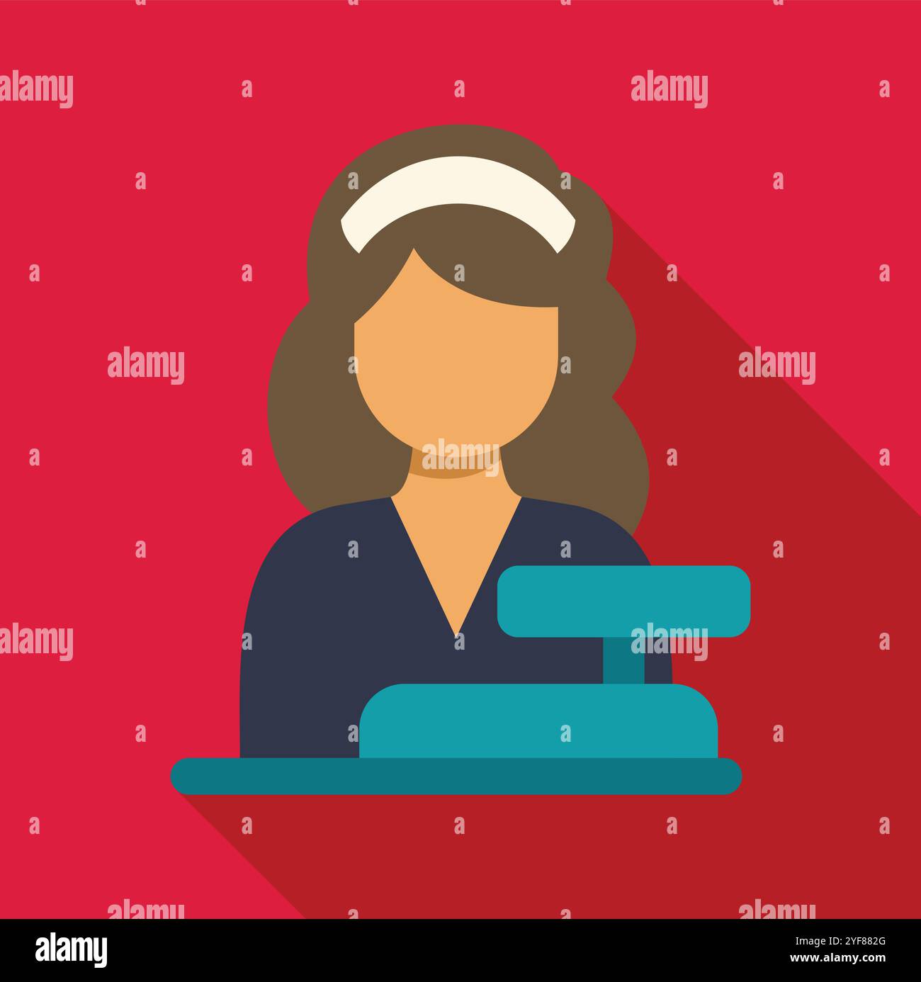 Female cashier operating a cash register in a retail environment ...