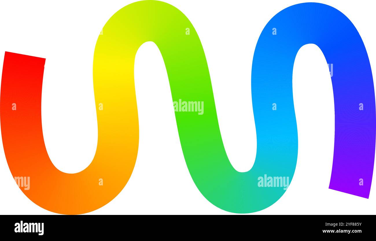 Rainbow colored squiggle. Cool multicolored curvy line isolated on ...