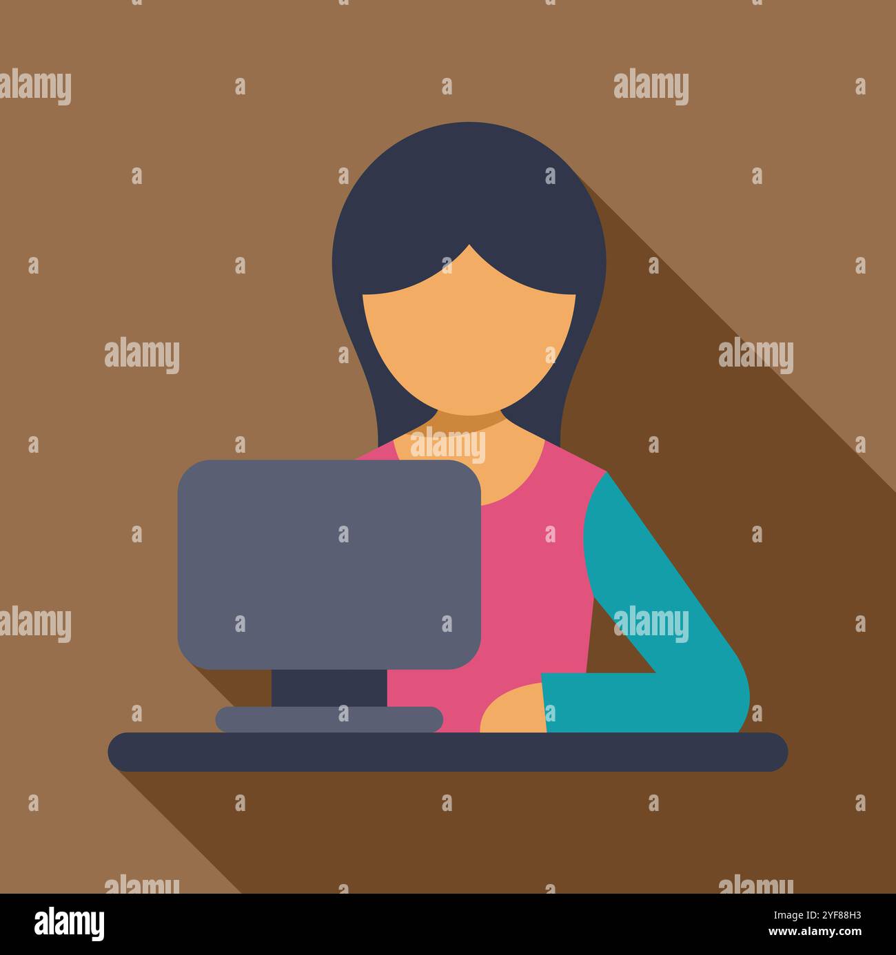 Female office worker sitting and using desktop computer at desk Stock ...