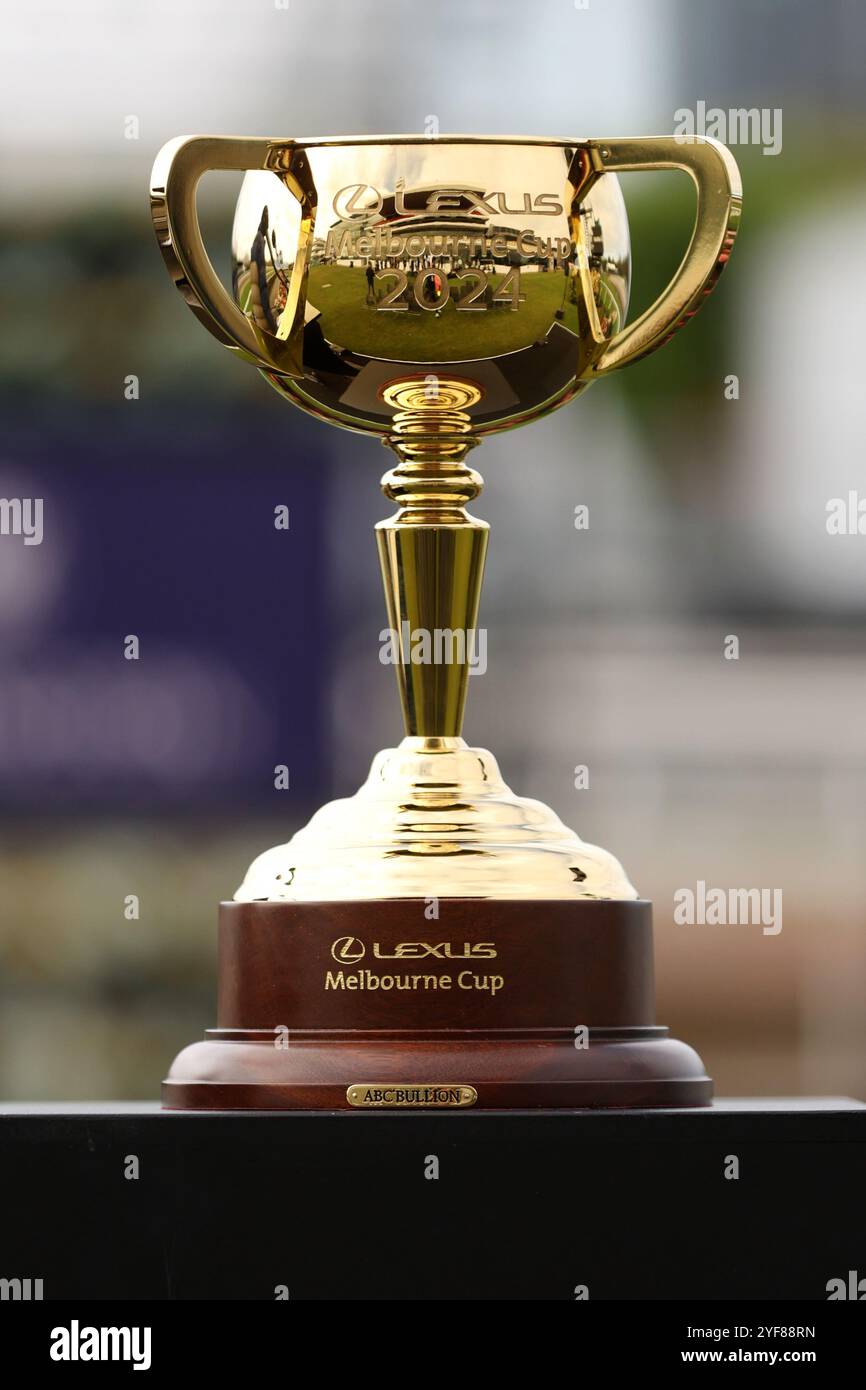 Melbourne, Australia. 04th Nov, 2024. The 2024 Melbourne Cup trophy is ...