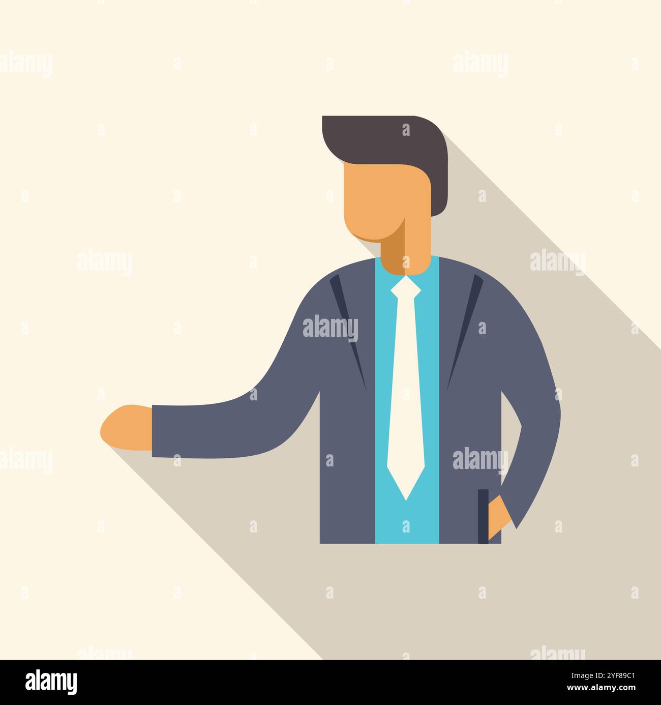 Businessman making a presentation and showing something with open hand ...