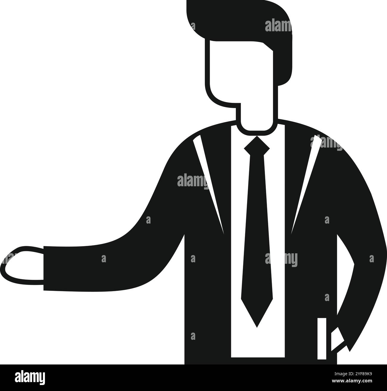 Businessman extending his arm in a welcoming gesture, dressed in a suit ...