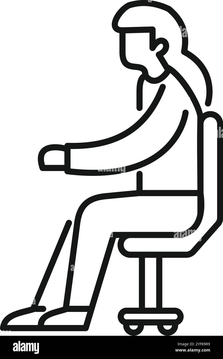 Line drawing of office worker sitting on a rolling chair and typing on ...