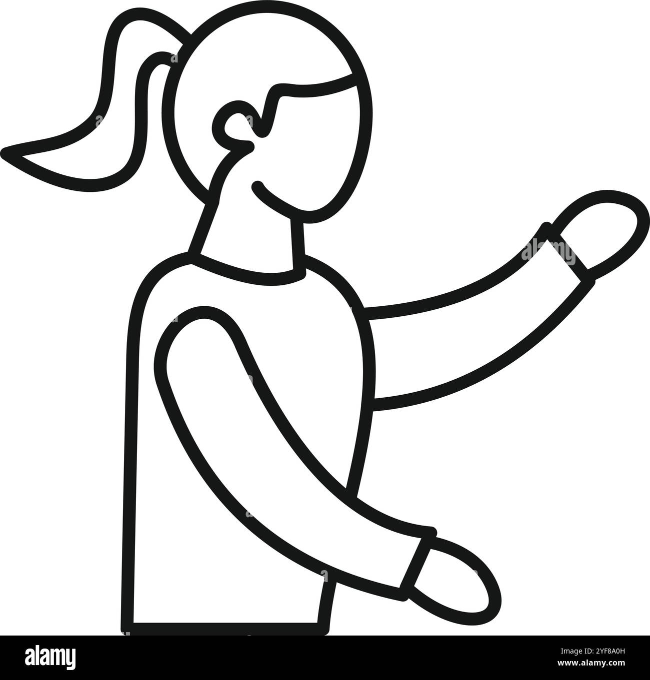 Line drawing of a woman with ponytail gesturing with her hands while ...