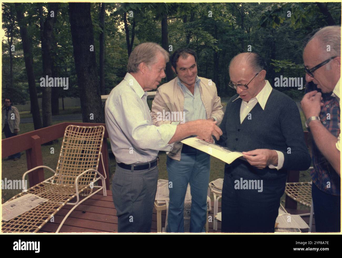 US President Jimmy Carter with Israeli Menahem Begin at Camp David ...