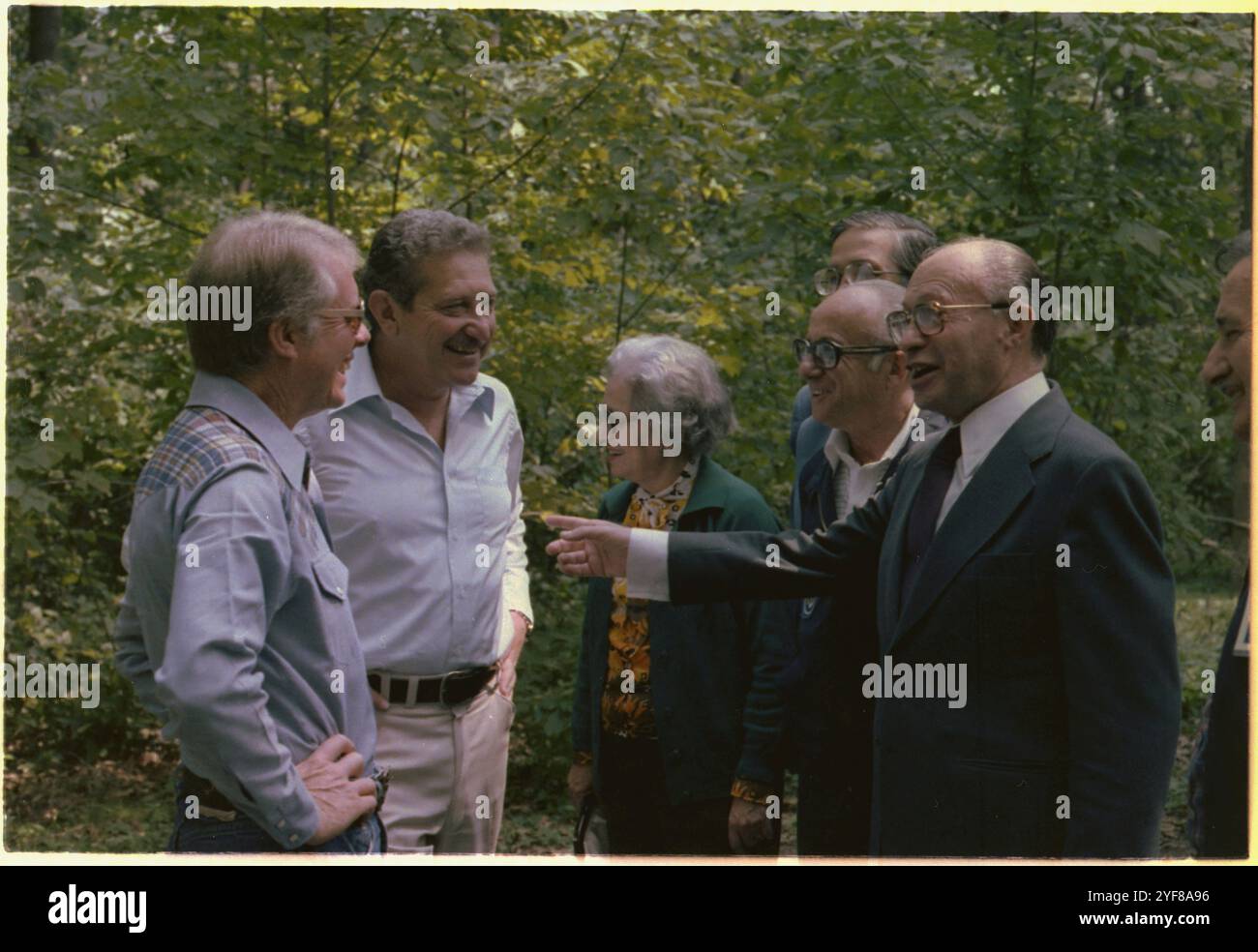 US President Jimmy Carter with Israeli Menahem Begin at Camp David ...