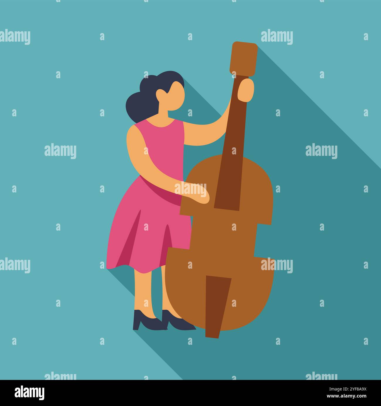 Female musician gracefully holding and playing a double bass ...