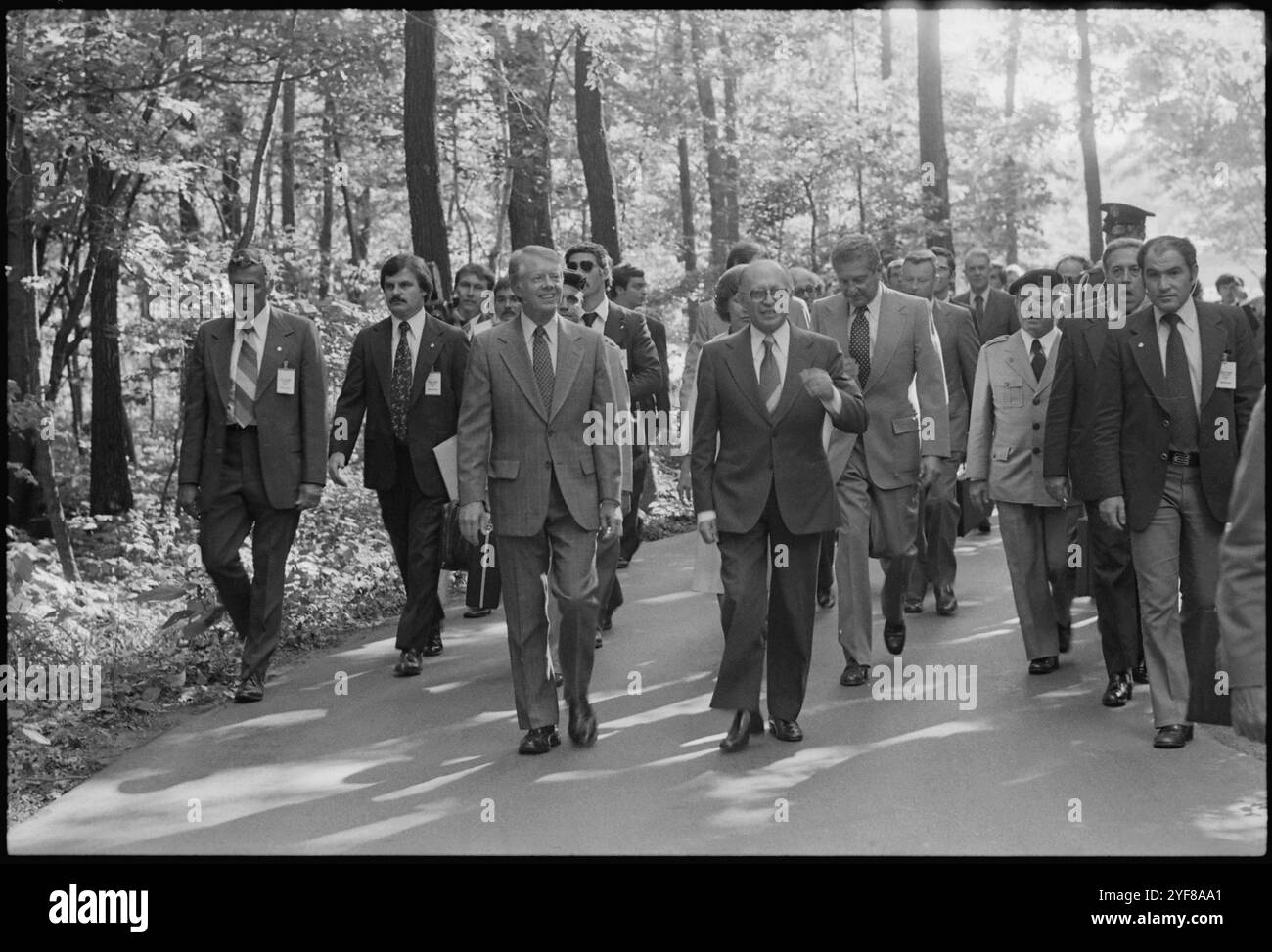US President Jimmy Carter with Israeli Menahem Begin at Camp David ...