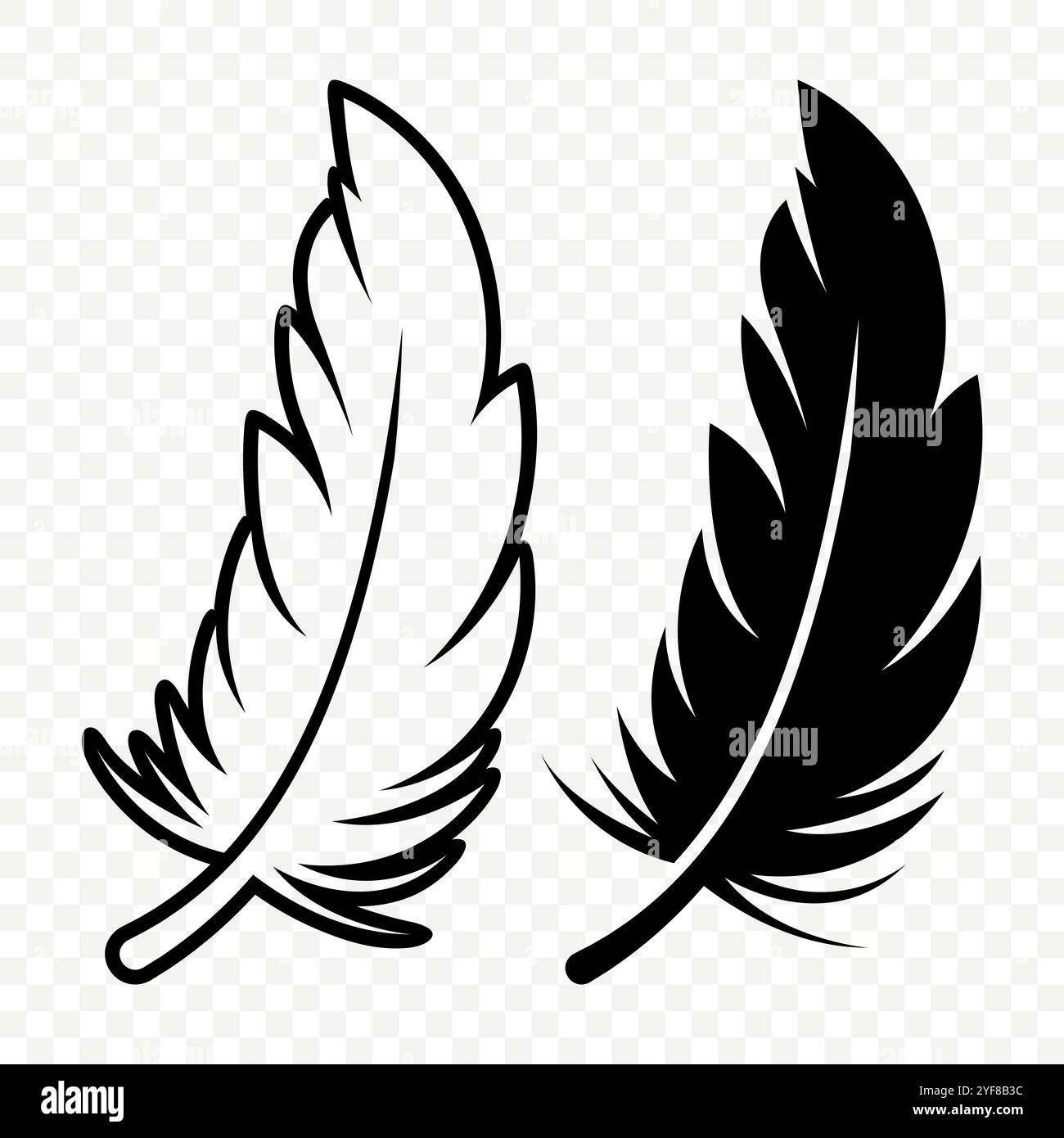 Vector Black and White Fluffy Feather Logo Icons. Silhouette Feather ...