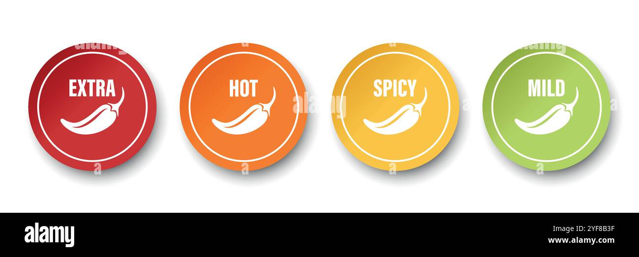 Realistic Vector Round Stickers with Spicy Chili Pepper Icon, Food ...