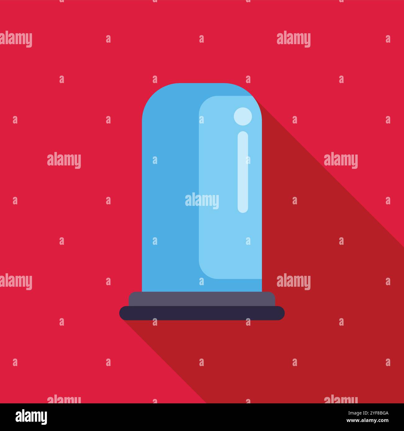 Rotating blue emergency light flashing on a red background, symbolizing ...