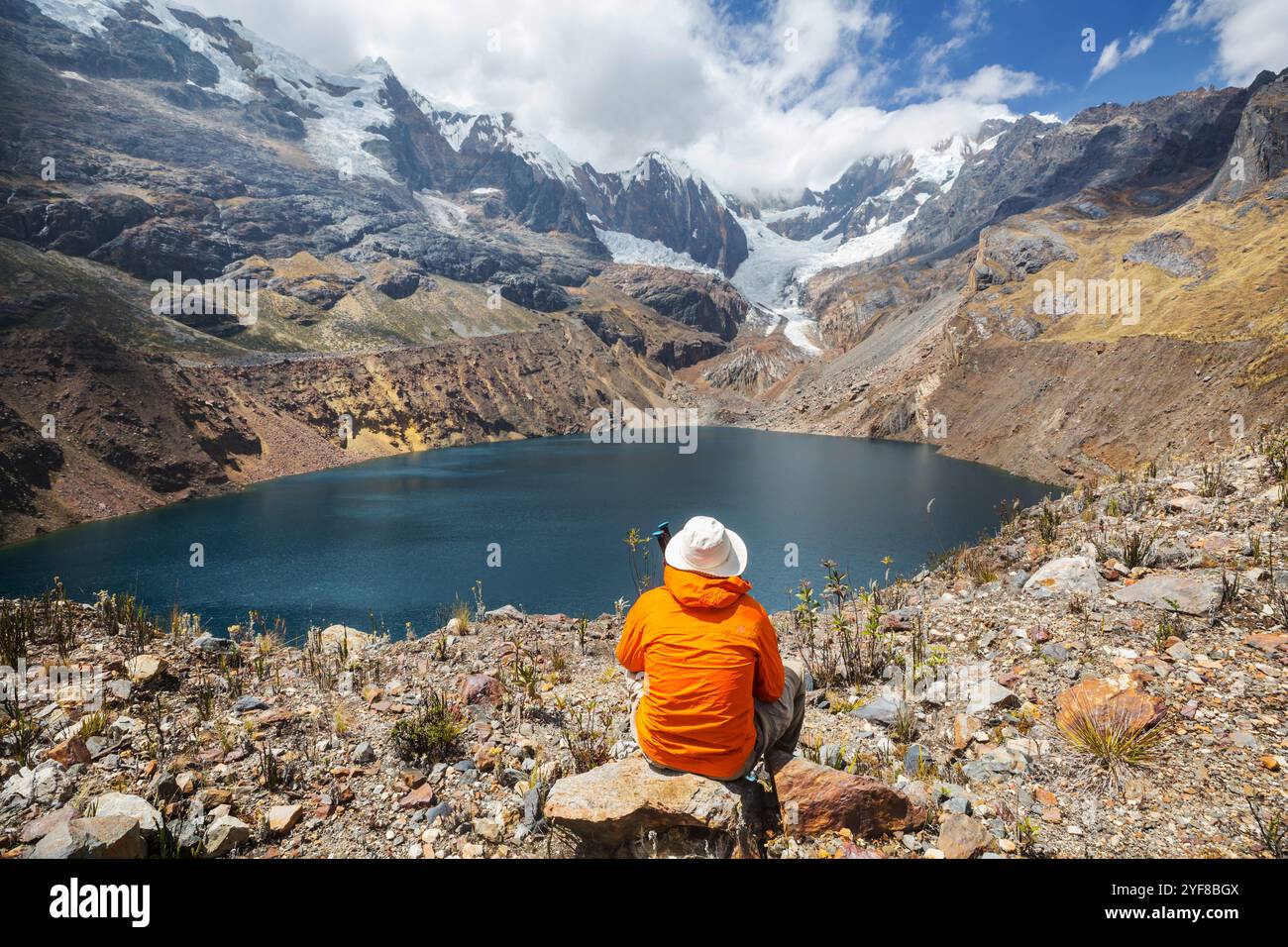 Hiking scene in Cordillera mountains, Peru Stock Photo - Alamy
