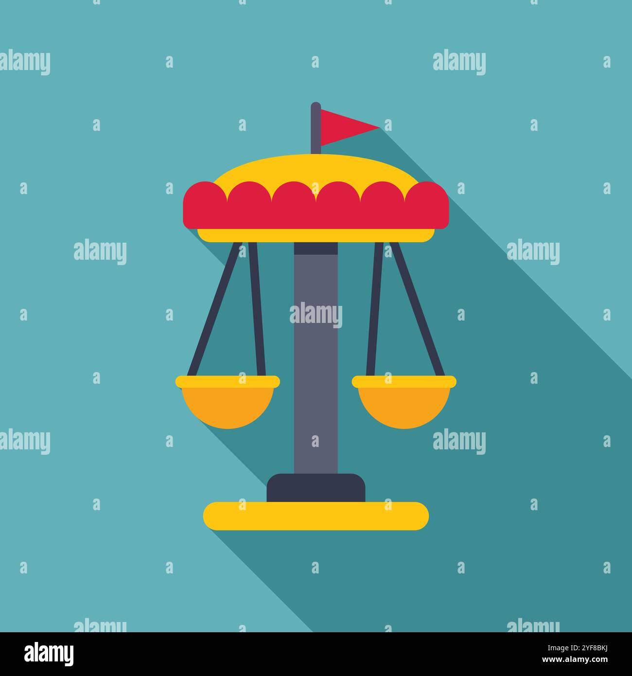 Colorful swing ride whirling at amusement park, casting long shadow on ...