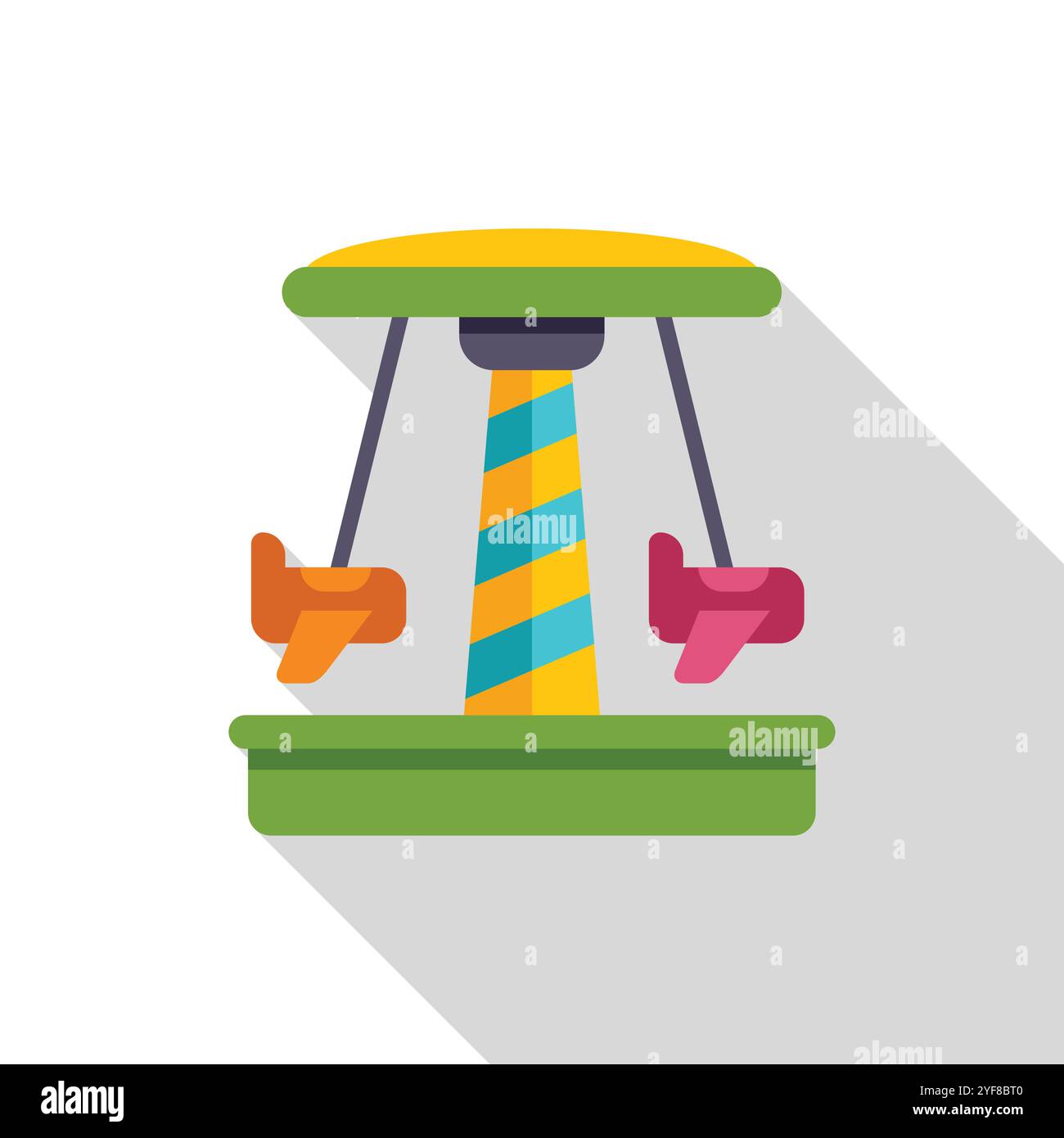 Carousel with airplane shaped seats spinning in amusement park ...