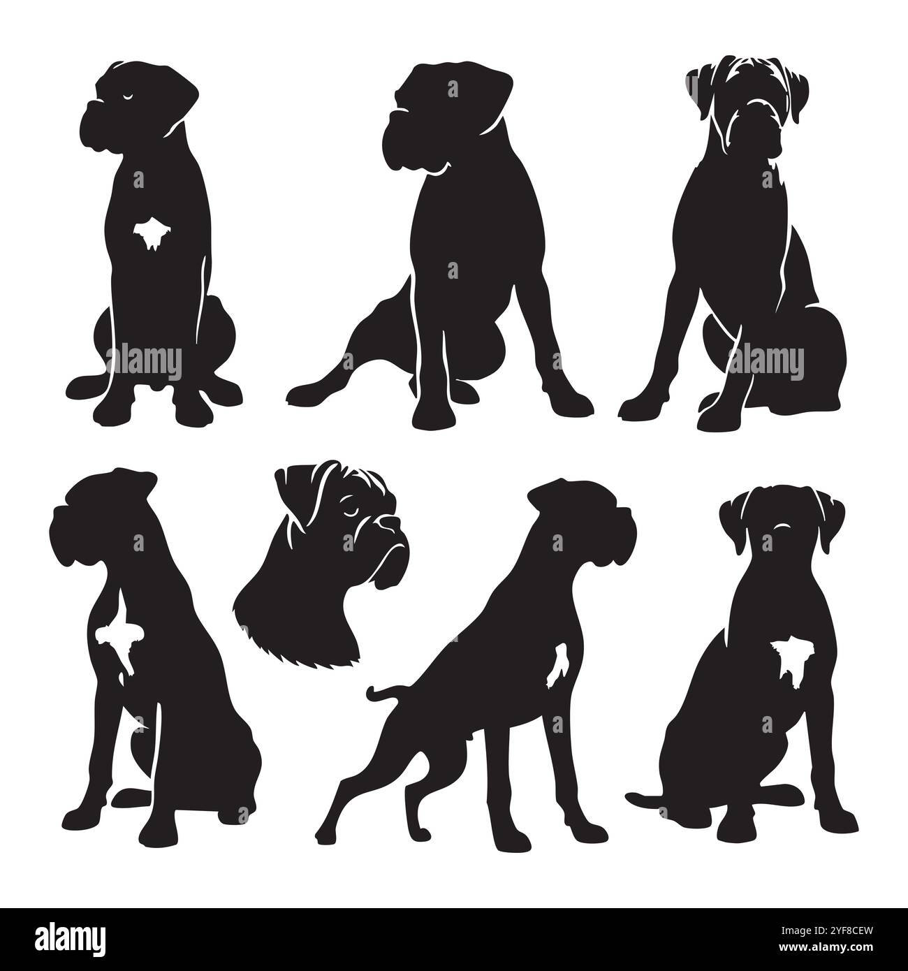 Silhouette set of boxer dog on white background Stock Vector Image ...