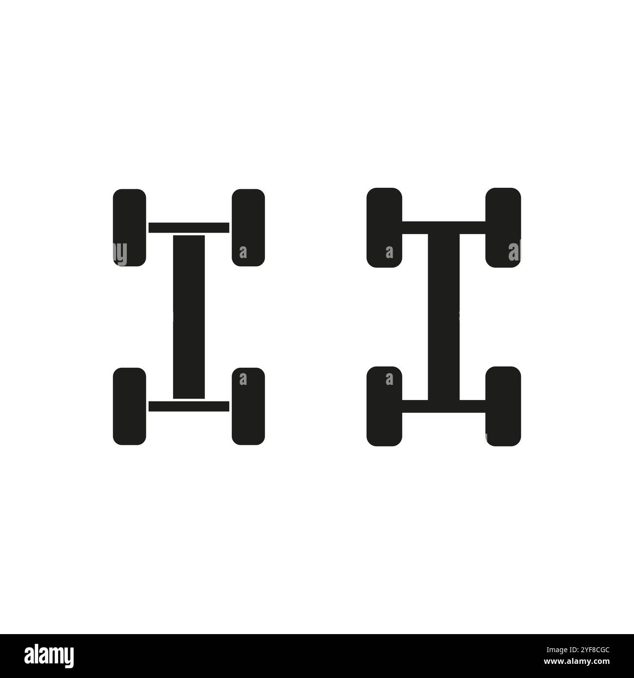 Vehicle axle icons. Four wheel drive symbols. Vehicle suspension design. Transportation vector ...